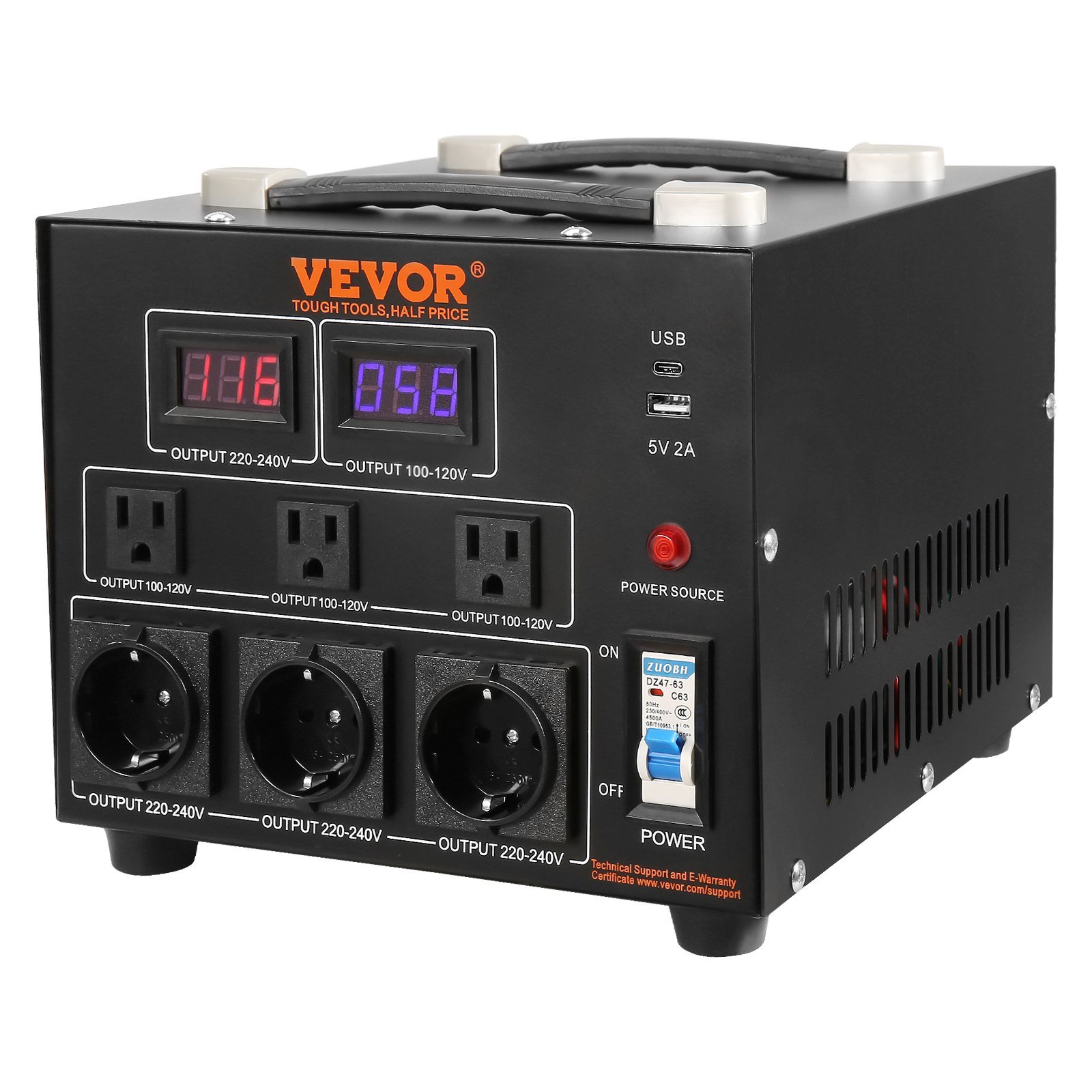 VEVOR Voltage Converter Transformer, 5000W, Heavy Duty Step Up/Down ...